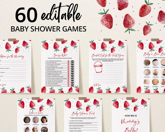 Editable Strawberry Baby Shower Game Bundle Red Strawberry - Etsy