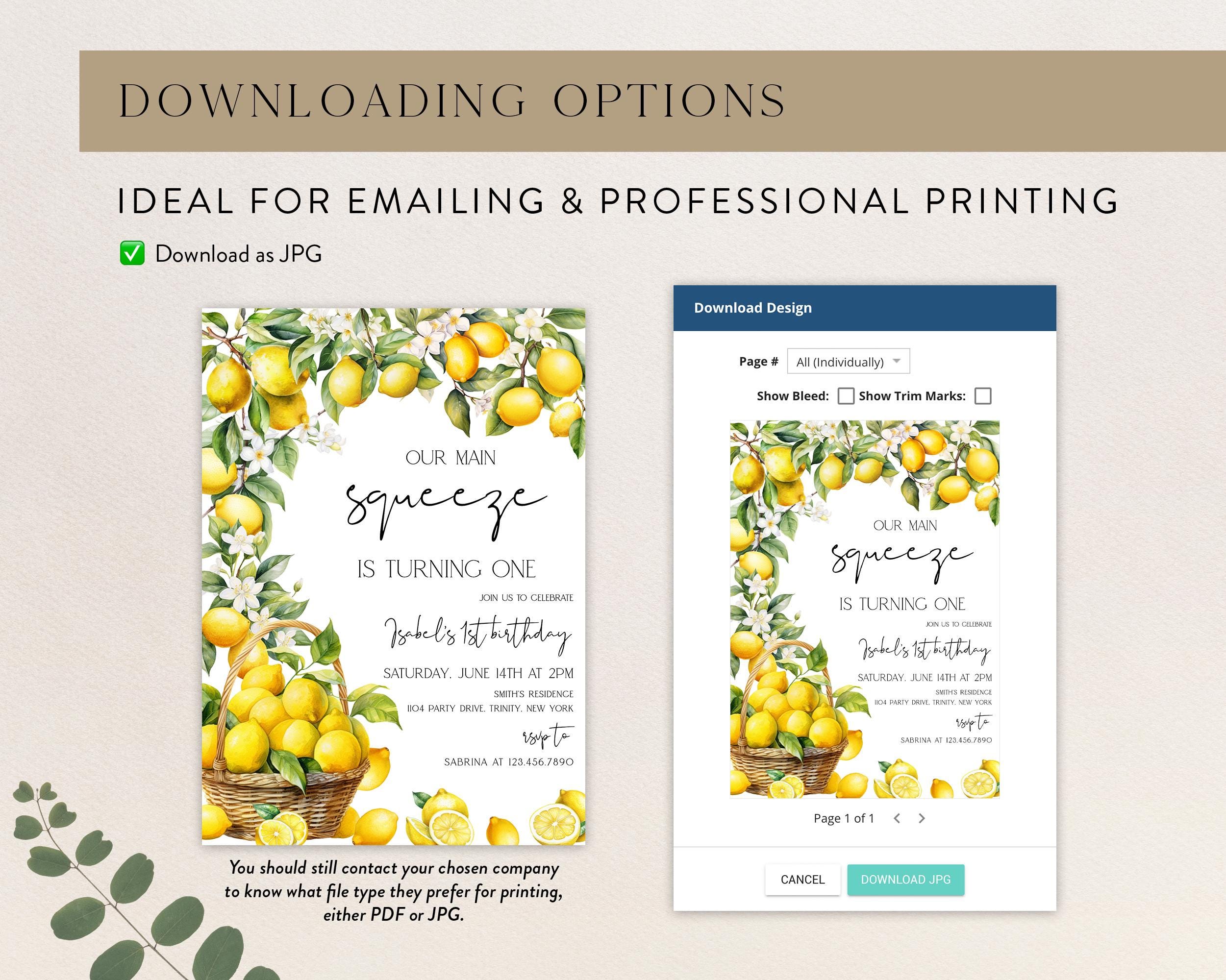 Editable Our Main Squeeze Lemon Birthday Invitation, Lemon Birthday ...