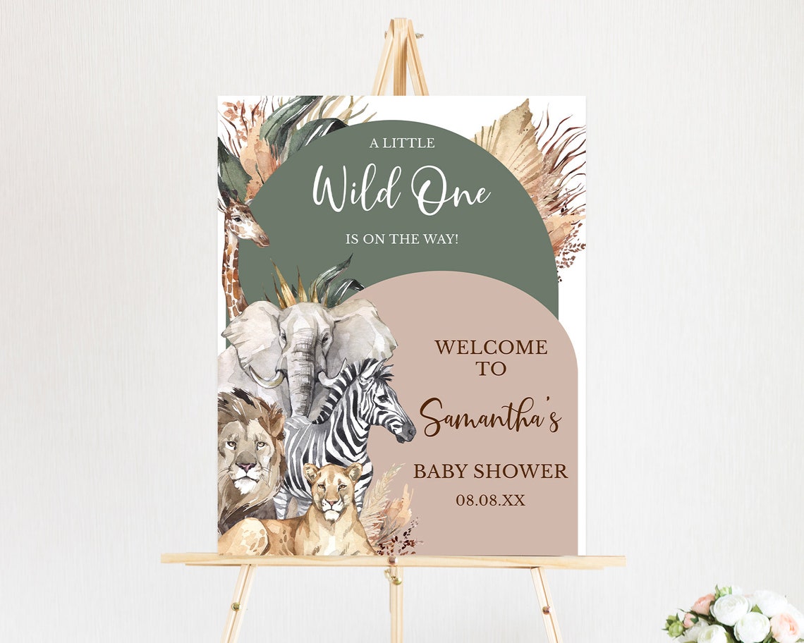 Editable Boho Wild One Baby Shower Welcome Sign, Boho Safari Jungle ...
