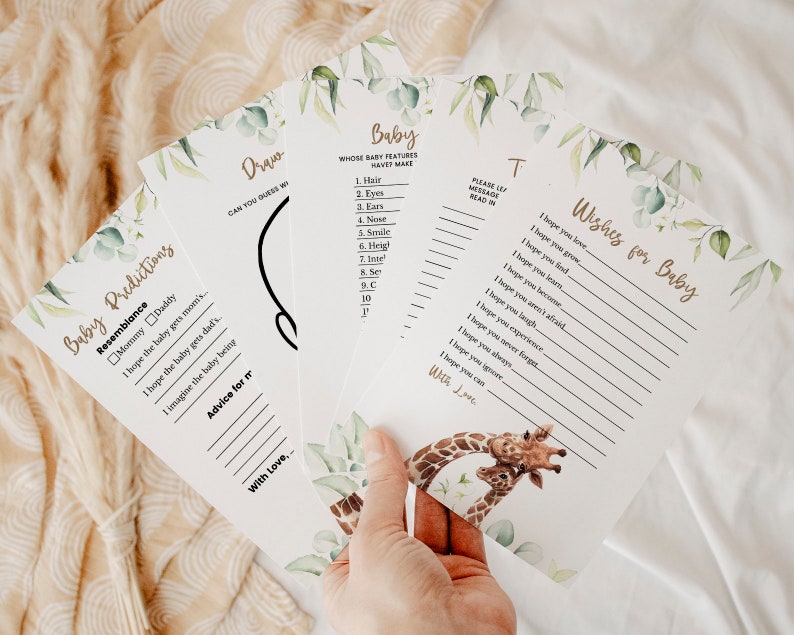 Editable Giraffe Baby Shower Game Bundle Greenery Giraffe - Etsy