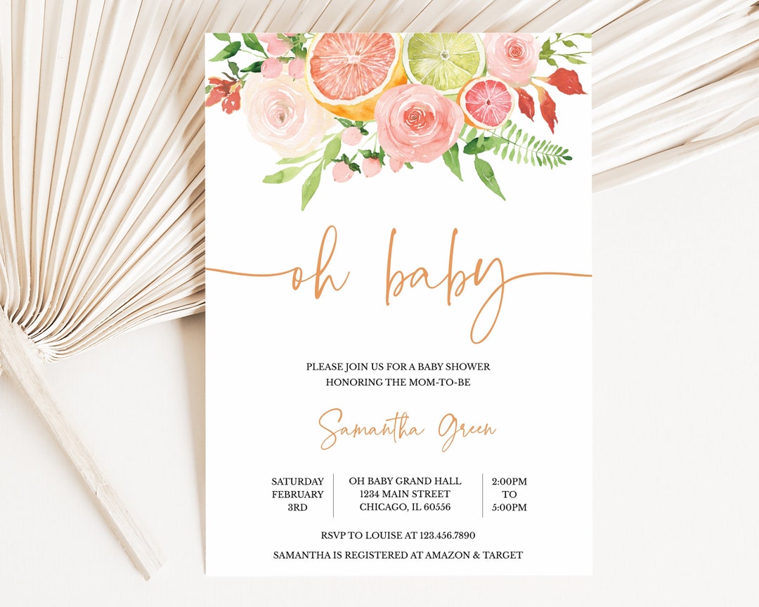 Editable Citrus Baby Shower Invitation, Citrus Lemon Baby Shower ...