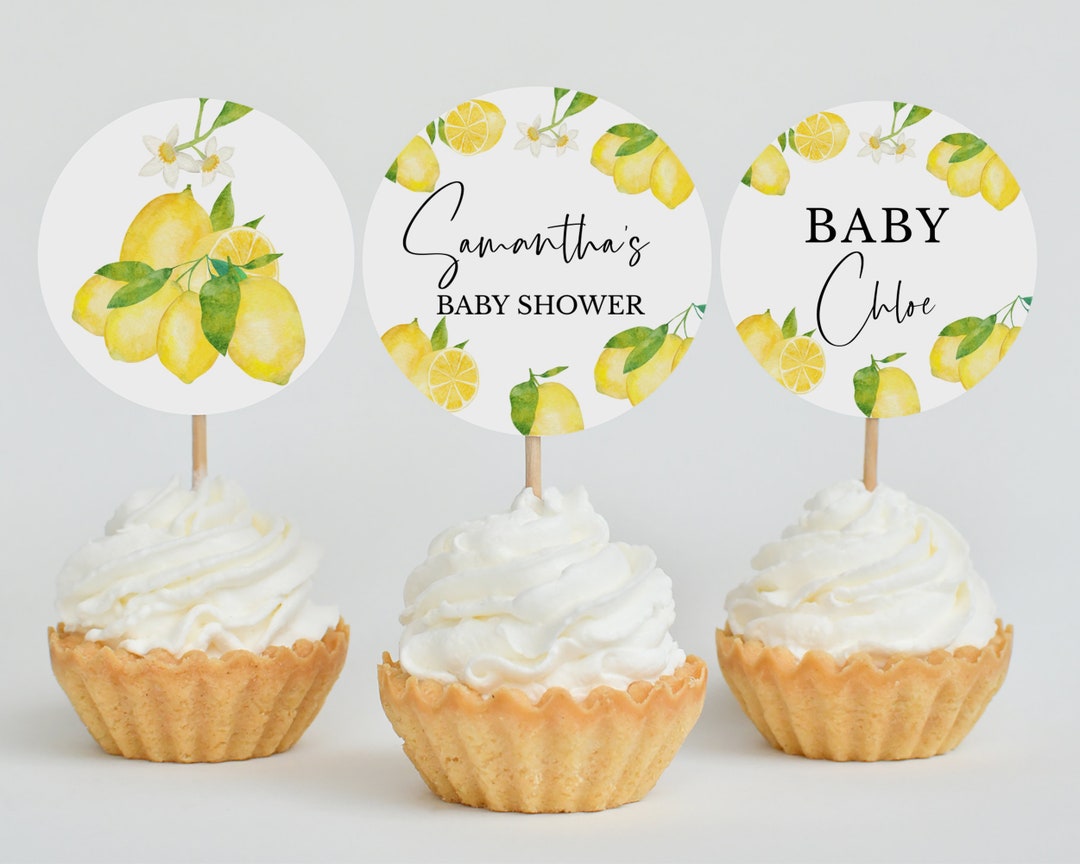 Editable Lemon Baby Shower Cupcake Topper, Lemon Gender Neutral Baby ...