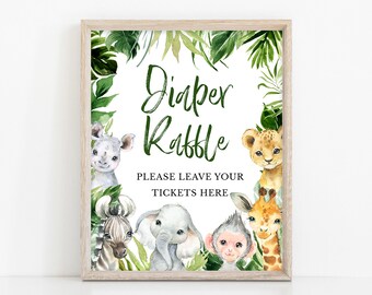Diaper Raffle Sign A Little Wild One Baby Shower, Safari Jungle Baby ...