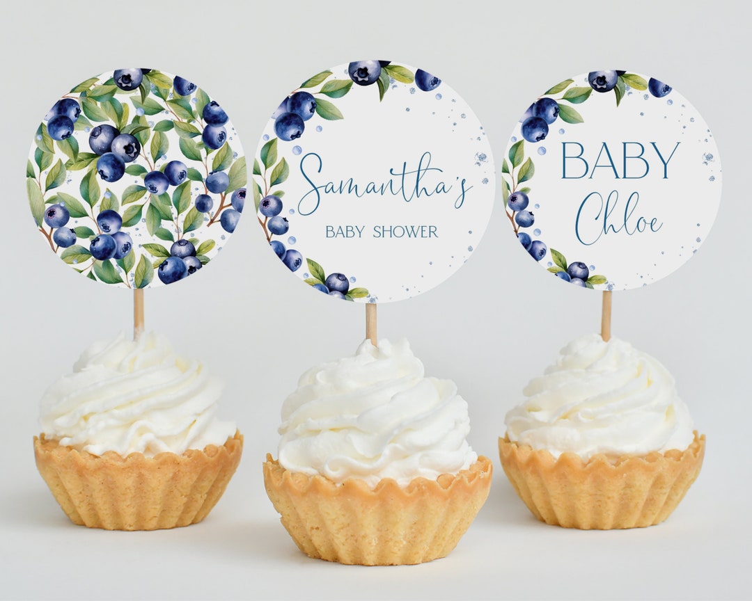 Editable Blueberry Baby Shower Cupcake Topper, Berry Sweet Blueberry ...