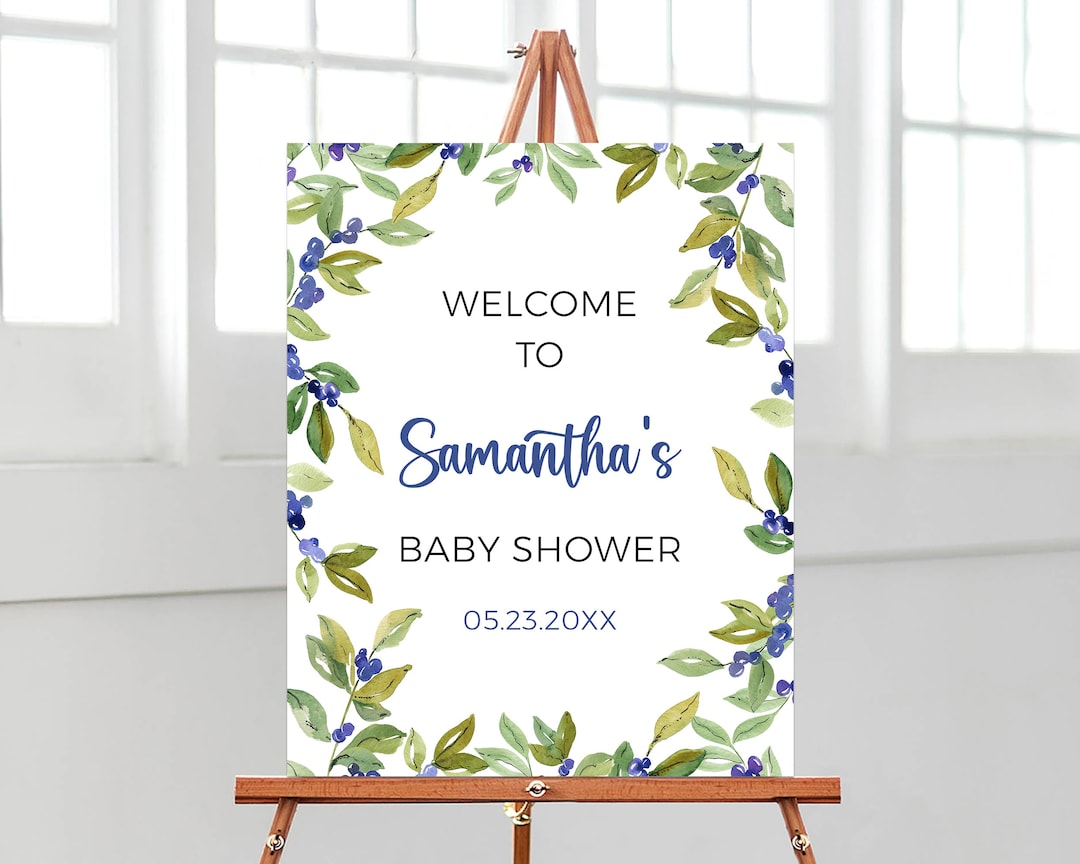 Editable Blueberry Baby Shower Welcome Sign, Greenery Blueberry Baby ...