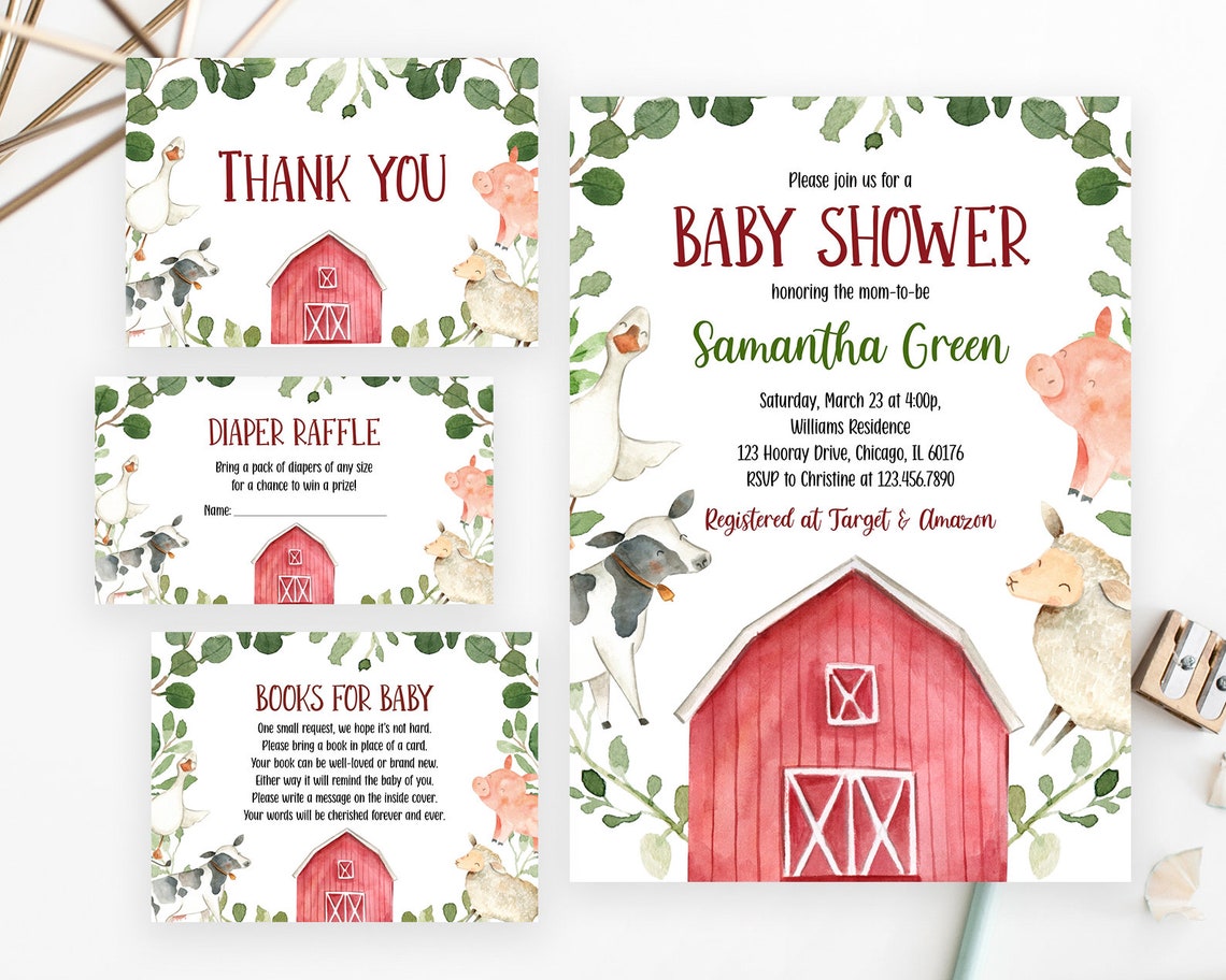 Editable Farm Baby Shower Invitation Bundle Greenery Farm - Etsy
