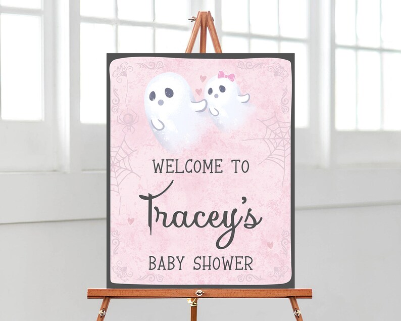 Editable A Little Boo Baby Shower Welcome Sign Pink Halloween - Etsy