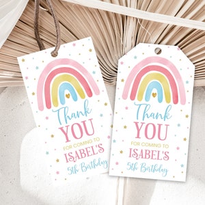 Editable Rainbow Birthday Favor Tag, Pastel Rainbow Birthday Thank You ...