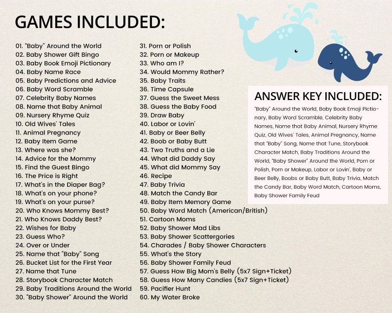 Editable Whale Baby Shower Game Bundle Blue Whale Baby Shower - Etsy