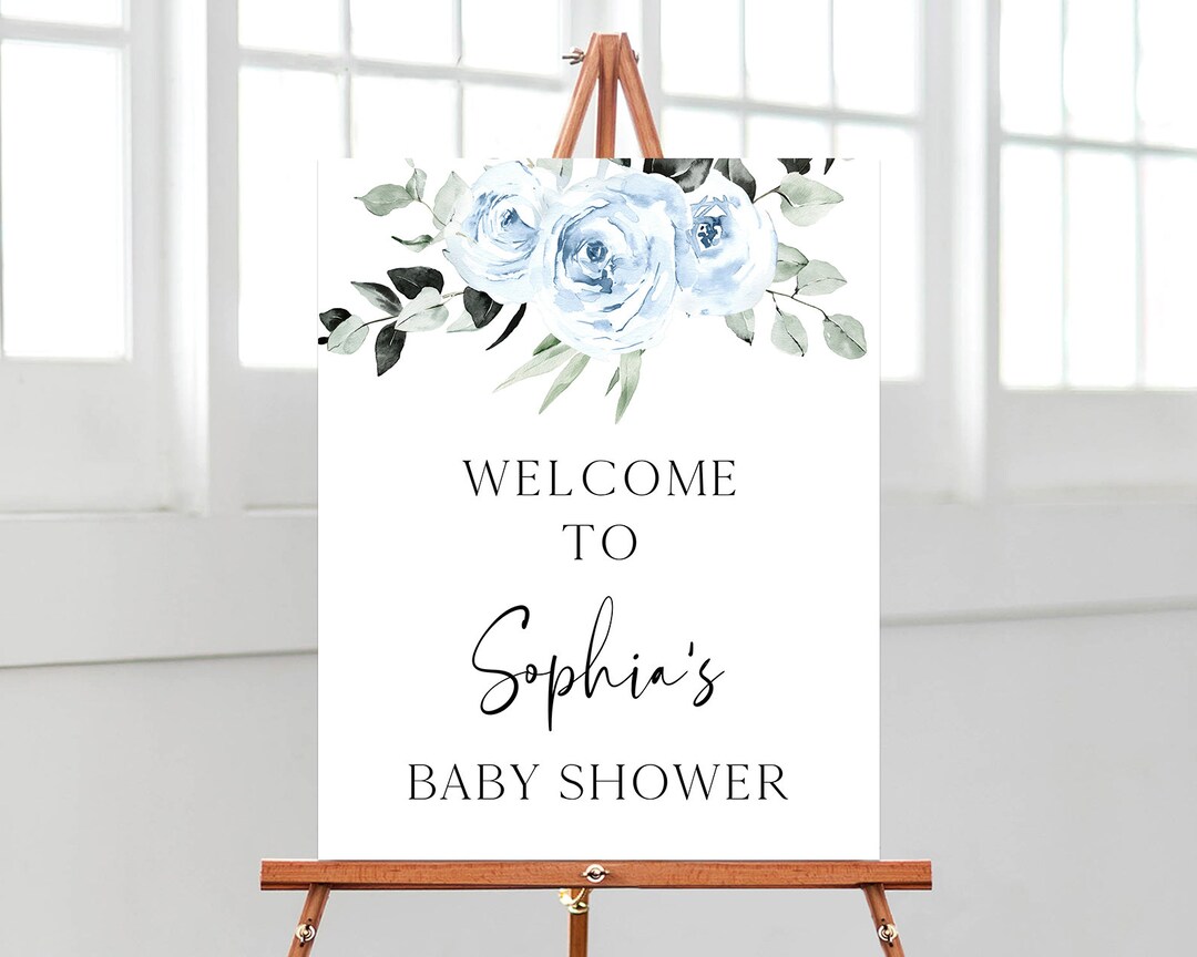 Editable It's a Boy Blue Floral Baby Shower Welcome Sign, Boho Blue ...