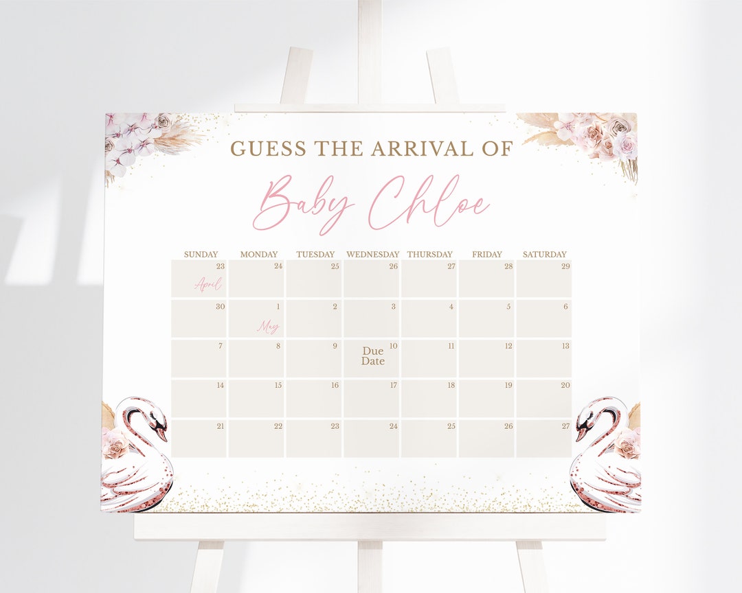 Editable Boho Pink Swan Baby Shower Guess Baby's Arrival, Oh Baby Swan ...