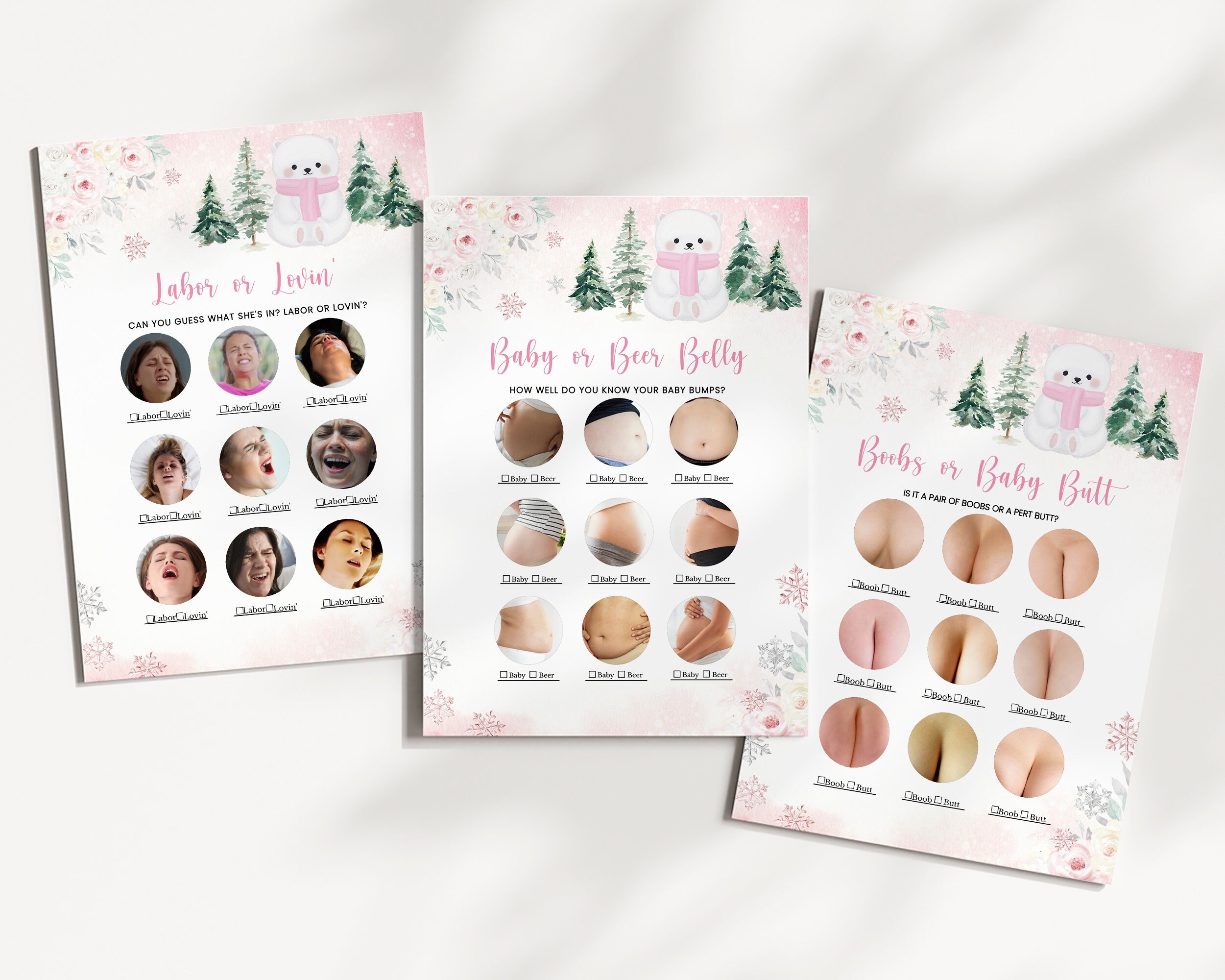 Editable Pink Polar Bear Baby Shower Game Bundle, We Can Bearly Wait ...