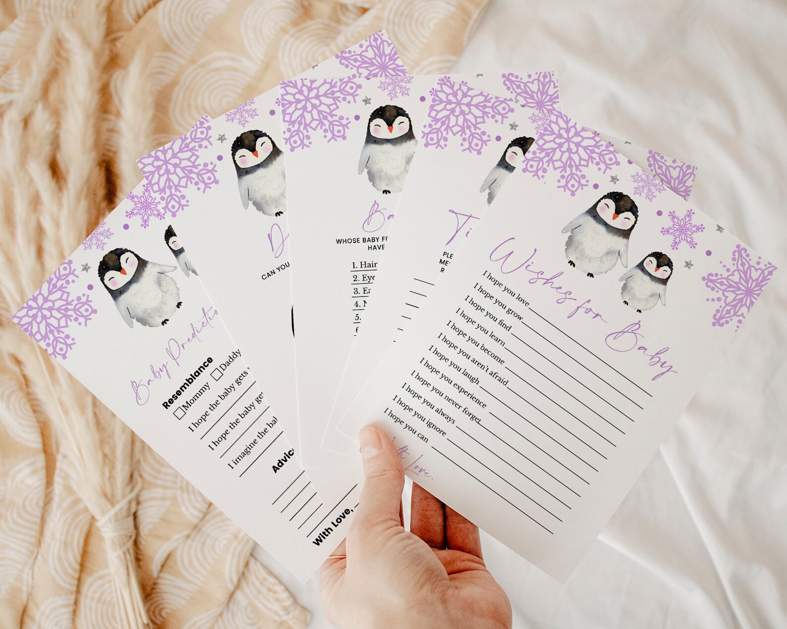 Editable Winter Penguin Baby Shower Game Bundle Purple - Etsy