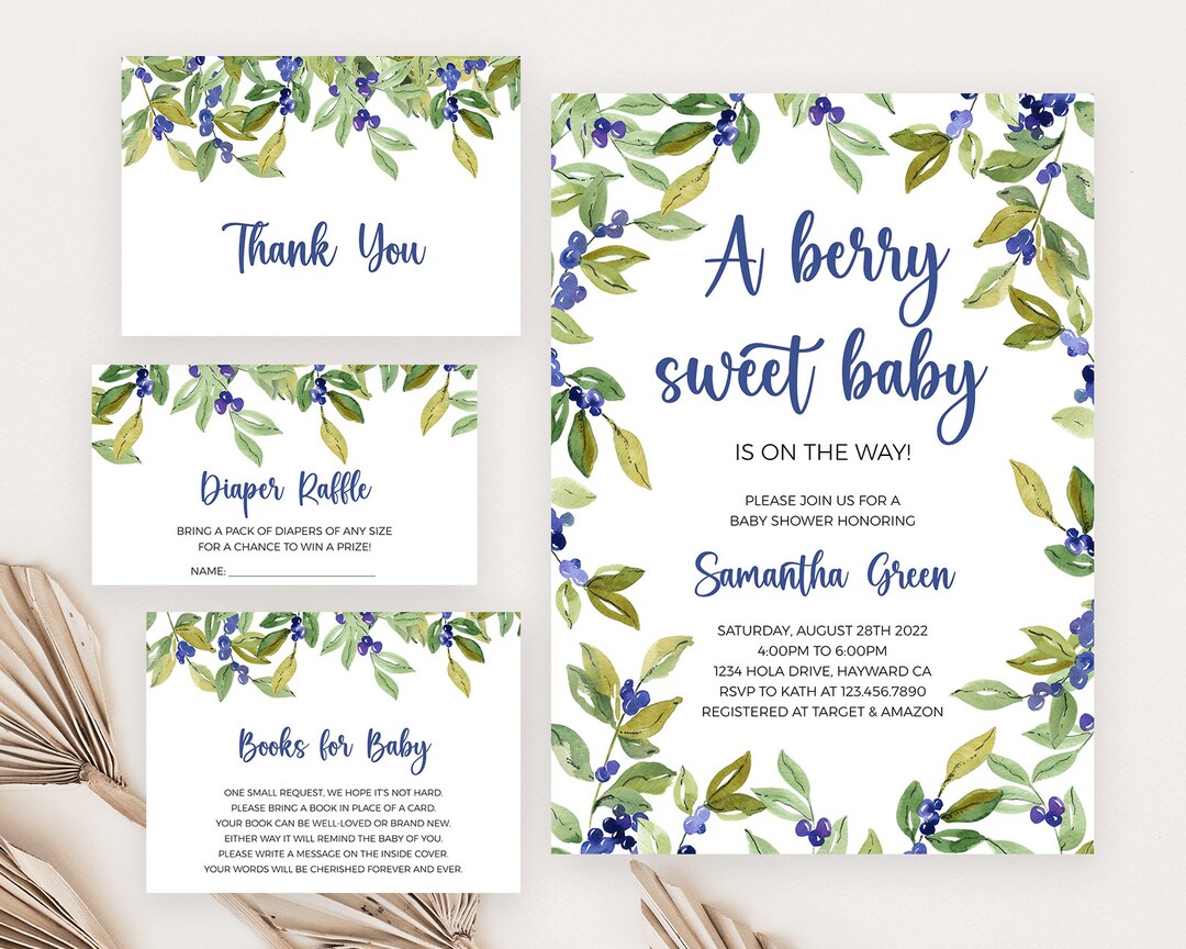 Editable Blueberry Baby Shower Invitation Bundle Greenery - Etsy