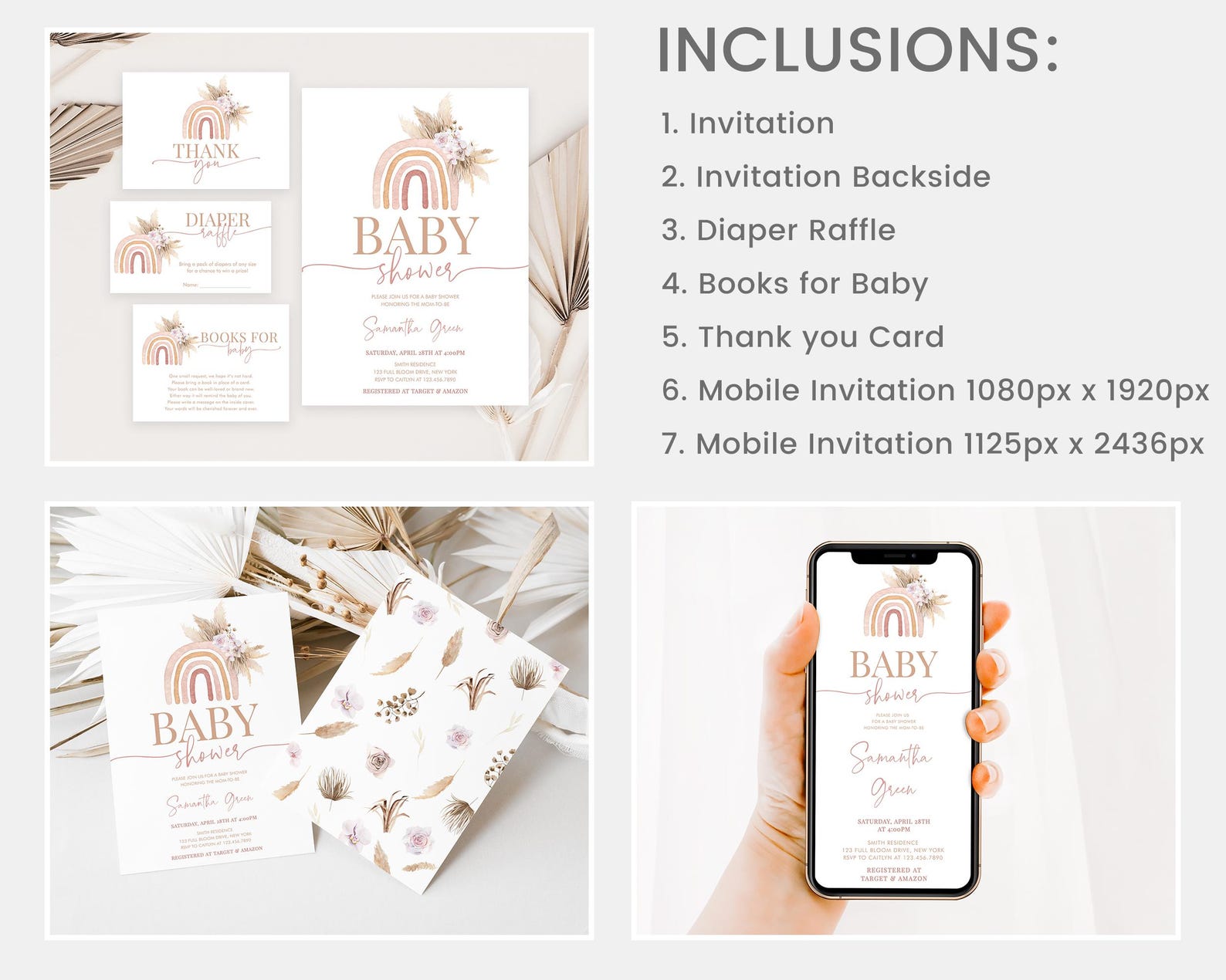 Editable Boho Rainbow Baby Shower Bundle, Rustic Rainbow Game Pack ...