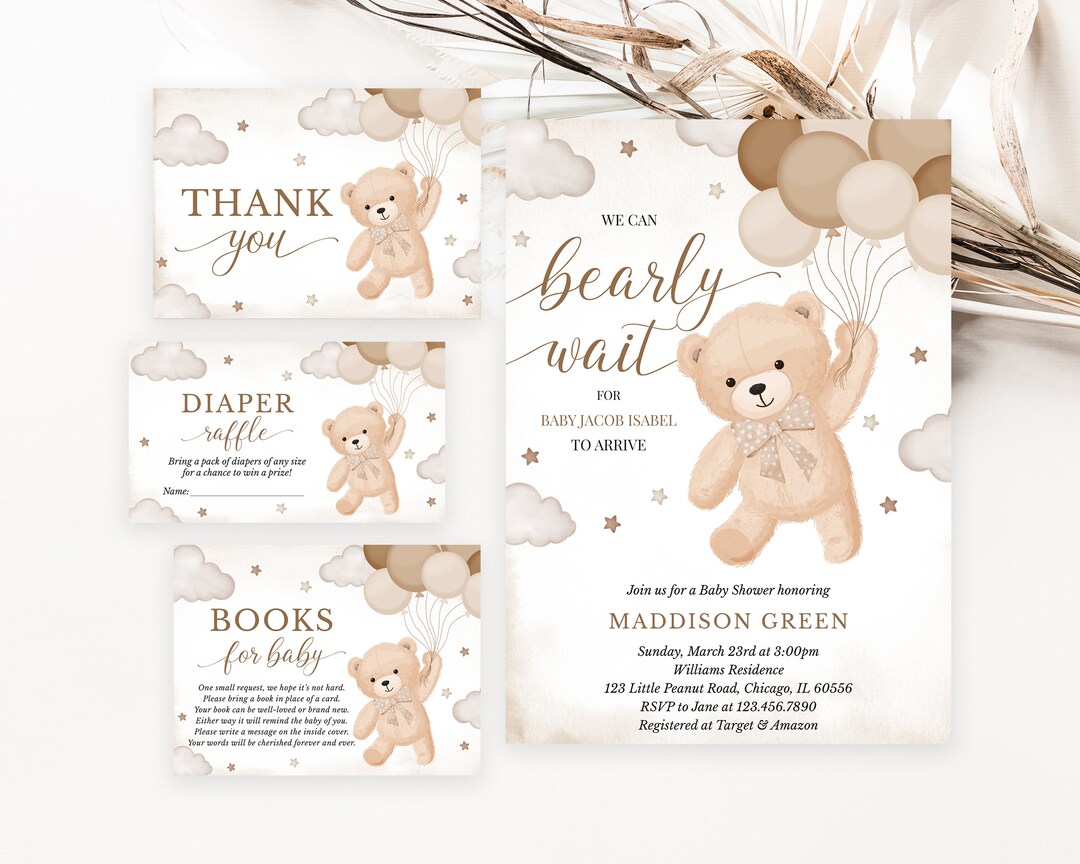 Editable Gender Neutral Bear Baby Shower Invitation Bundle, We Can ...