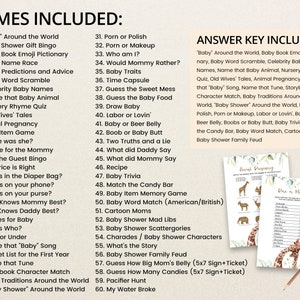 Editable Giraffe Baby Shower Game Bundle, Greenery Giraffe Baby Shower ...