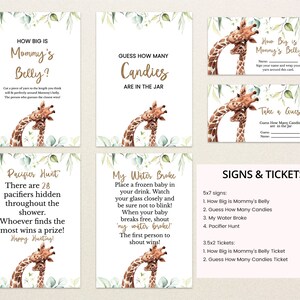 Editable Giraffe Baby Shower Game Bundle Greenery Giraffe - Etsy