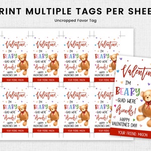 Editable Beary Glad We're Friends Valentine Gift Tag, Valentine Bear ...
