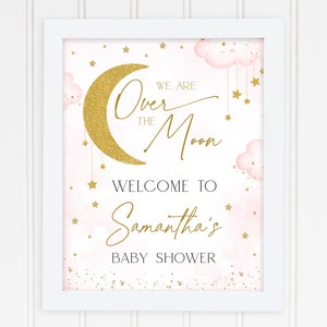 Editable Pink We Are Over the Moon Baby Shower Welcome Sign, Twinkle Little Star Shower Poster ...