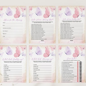 Editable Pink Purple Butterfly Baby Shower Game Bundle, Pastel Girl ...