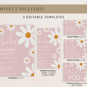 Editable Daisy Baby Shower Invitation Bundle, Baby in Bloom Daisy Baby ...