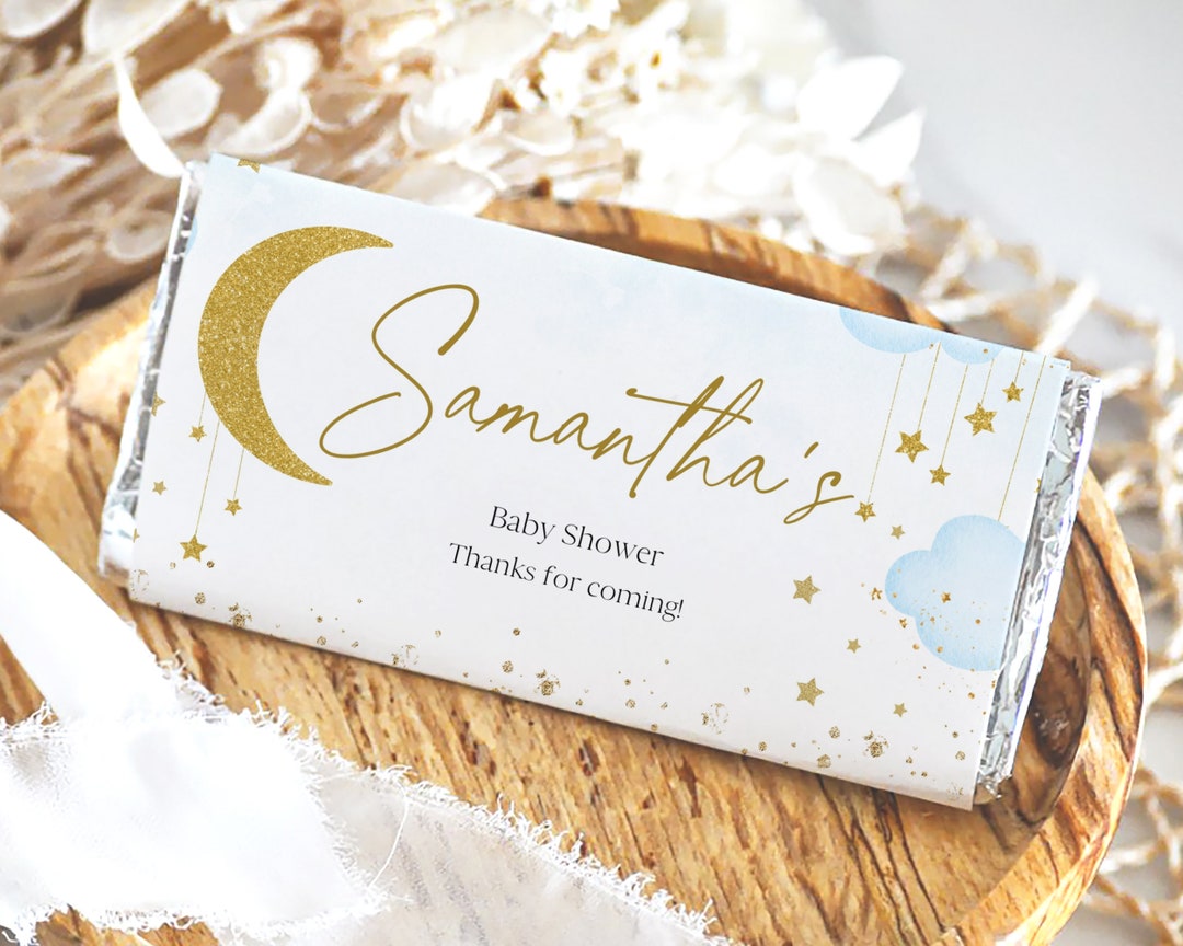 Editable Blue We Are Over the Moon Baby Shower Chocolate Wrapper ...