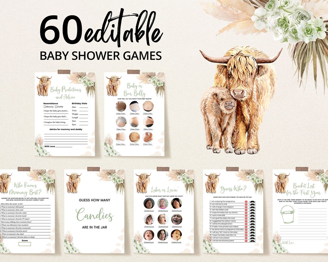 Editable Holy Cow Baby Shower Game Bundle, Gender Neutral Sage Green ...