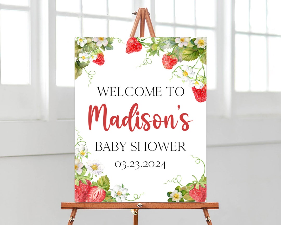 Editable A Berry Sweet Baby Shower Welcome Sign, Strawberry Baby Shower ...
