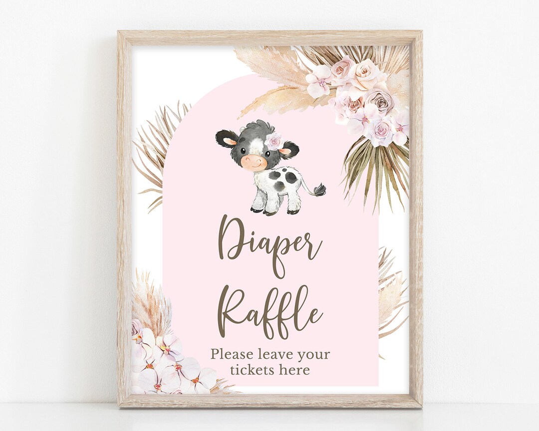Diaper Raffle Sign Cow Baby Shower Girl Pink Cow Diaper - Etsy