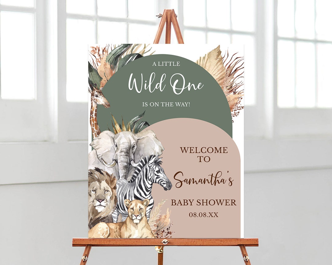 Editable Boho Wild One Baby Shower Welcome Sign, Boho Safari Jungle ...