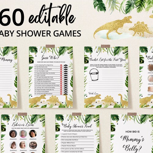 Dinosaur Baby Shower Games Bundle Gold Dino Baby Shower Game - Etsy