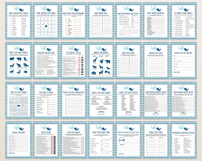 Editable Whale Baby Shower Game Bundle Blue Whale Baby Shower - Etsy