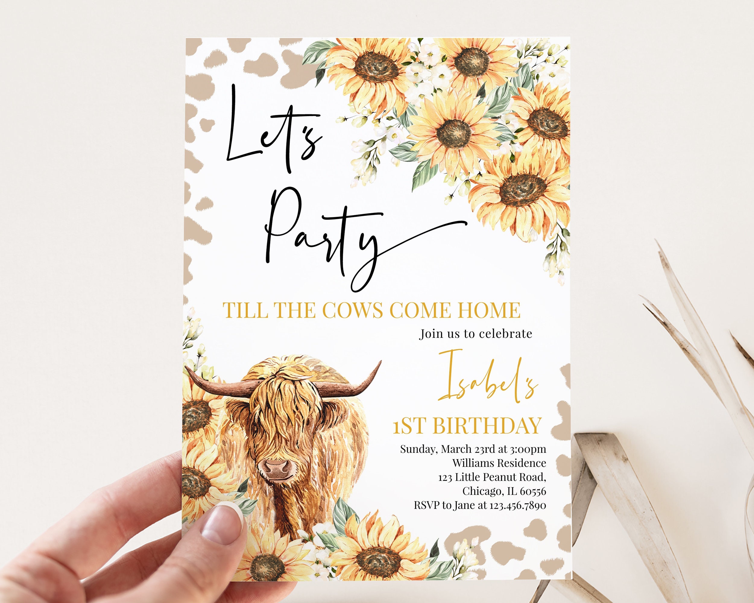 Editable Sunflower Holy Cow Birthday Invitation, Let's Party Till the ...