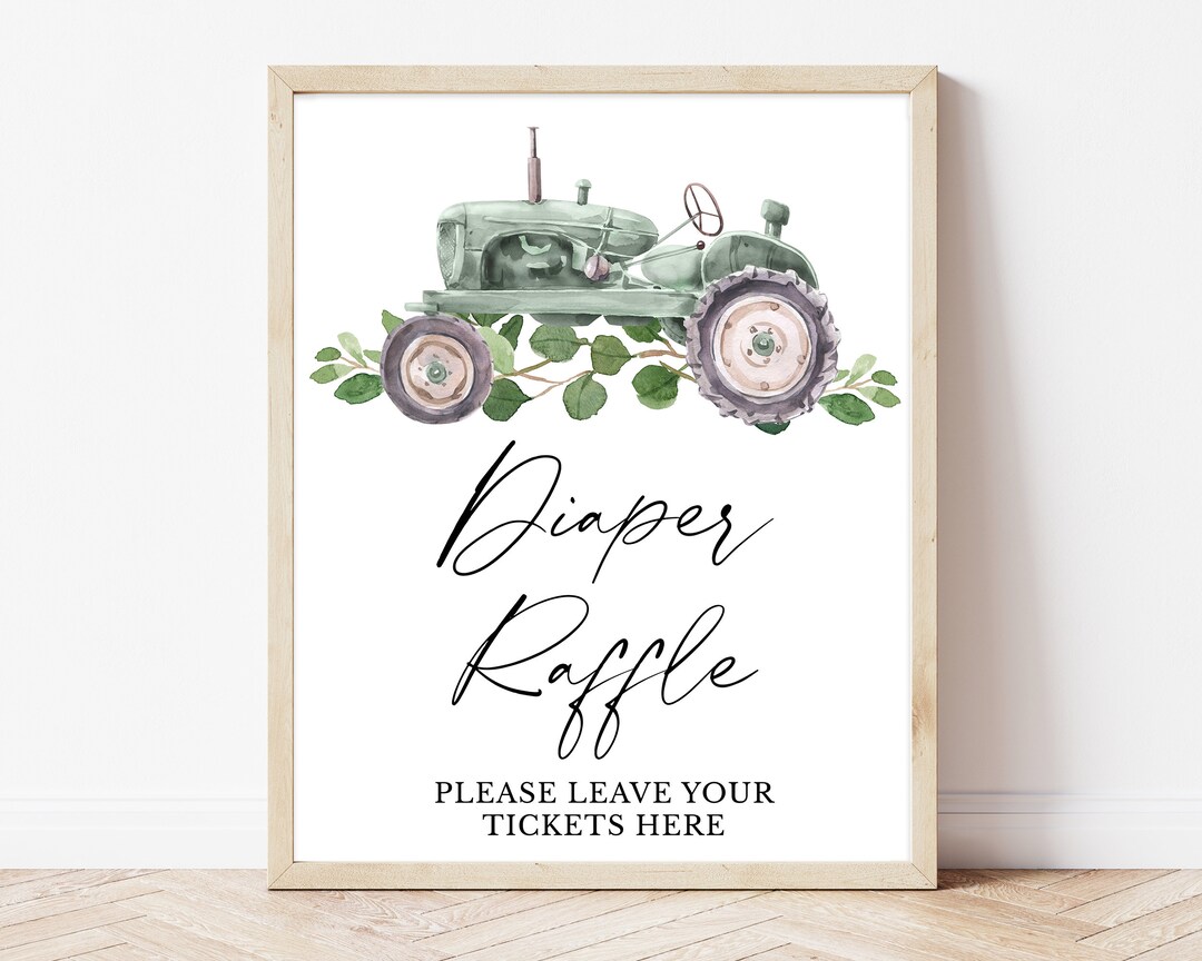 Diaper Raffle Sign It's a Boy Tractor Baby Shower, Greenery Tractor ...