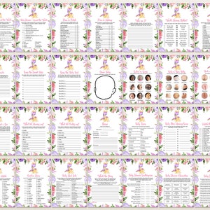 Editable Girl Dinosaur Baby Shower Game Bundle, Purple Pink Floral ...