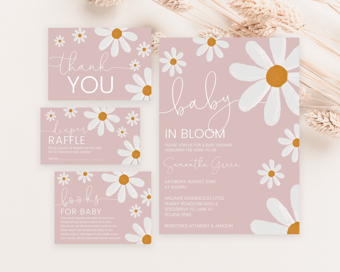 Editable Daisy Baby Shower Invitation Bundle, Baby in Bloom Daisy Baby ...