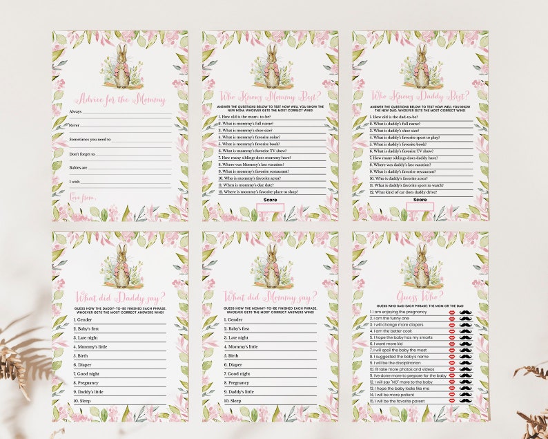 Editable Peter Rabbit Baby Shower Game Bundle Pink Peter - Etsy