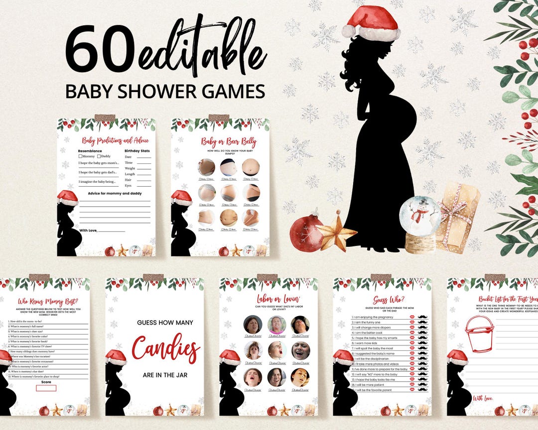 Editable A Little Bundle of Joy Christmas Baby Shower Game Bundle, Girl ...