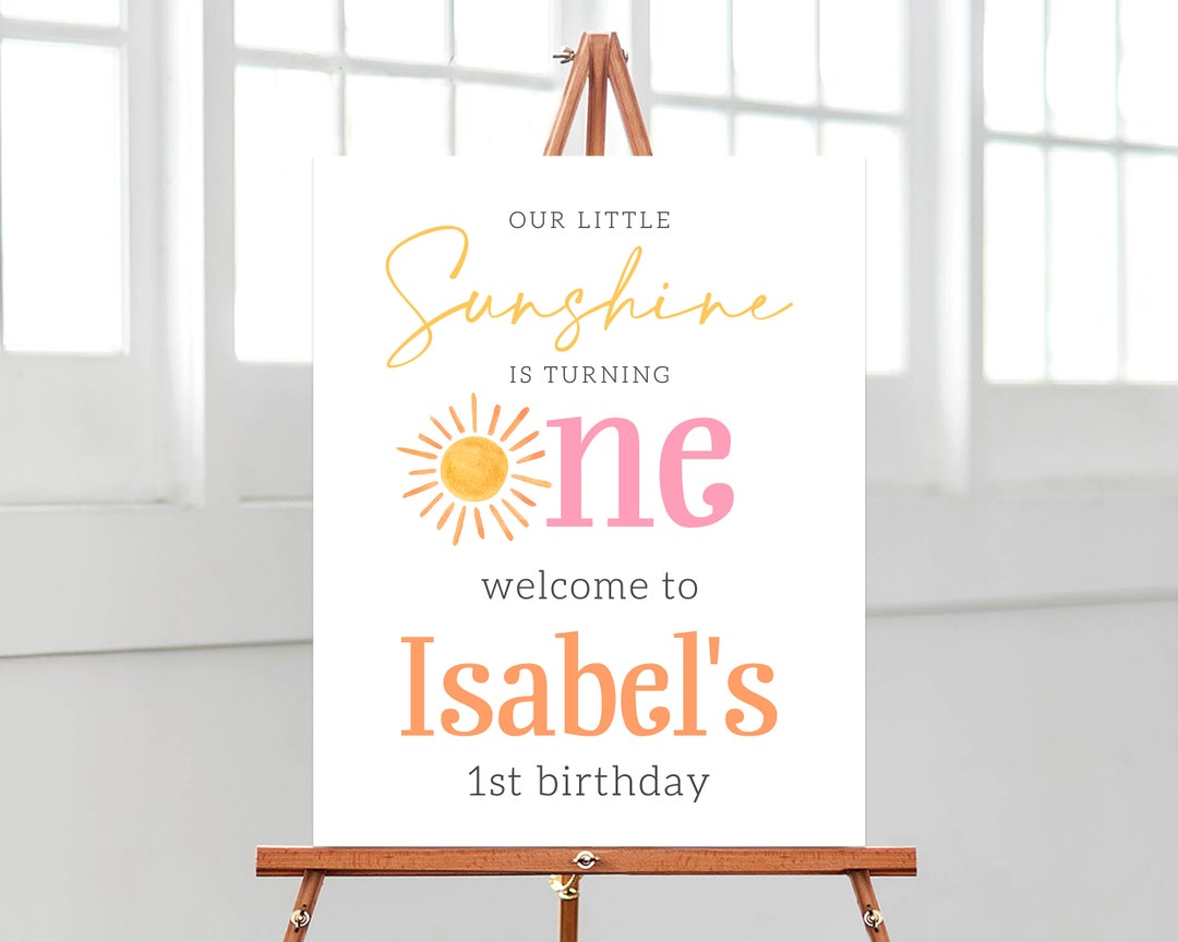 Editable Little Sunshine Birthday Welcome Sign, Minimalist Sunshine 1st ...
