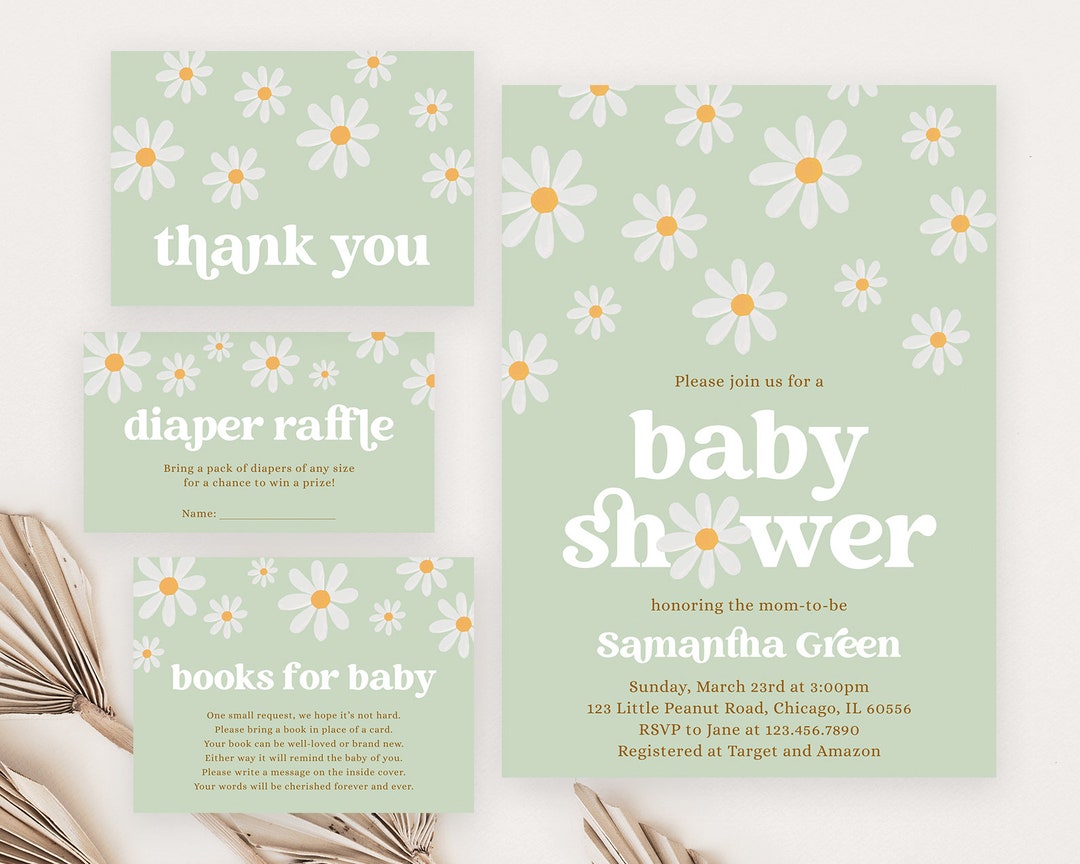 Editable Daisy Baby Shower Invitation Bundle Bohemian Daisy - Etsy