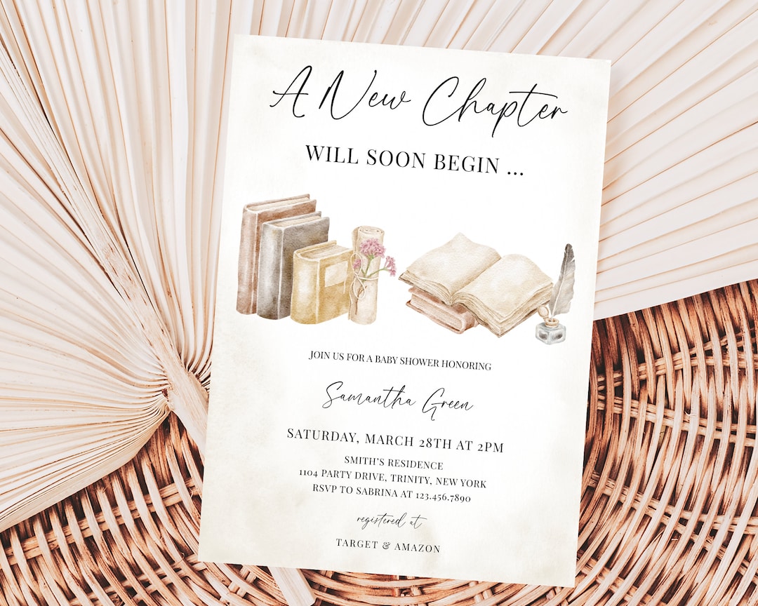 Editable New Chapter Will Soon Begin Baby Shower Invitation, Book Themed Baby Shower Invite ...