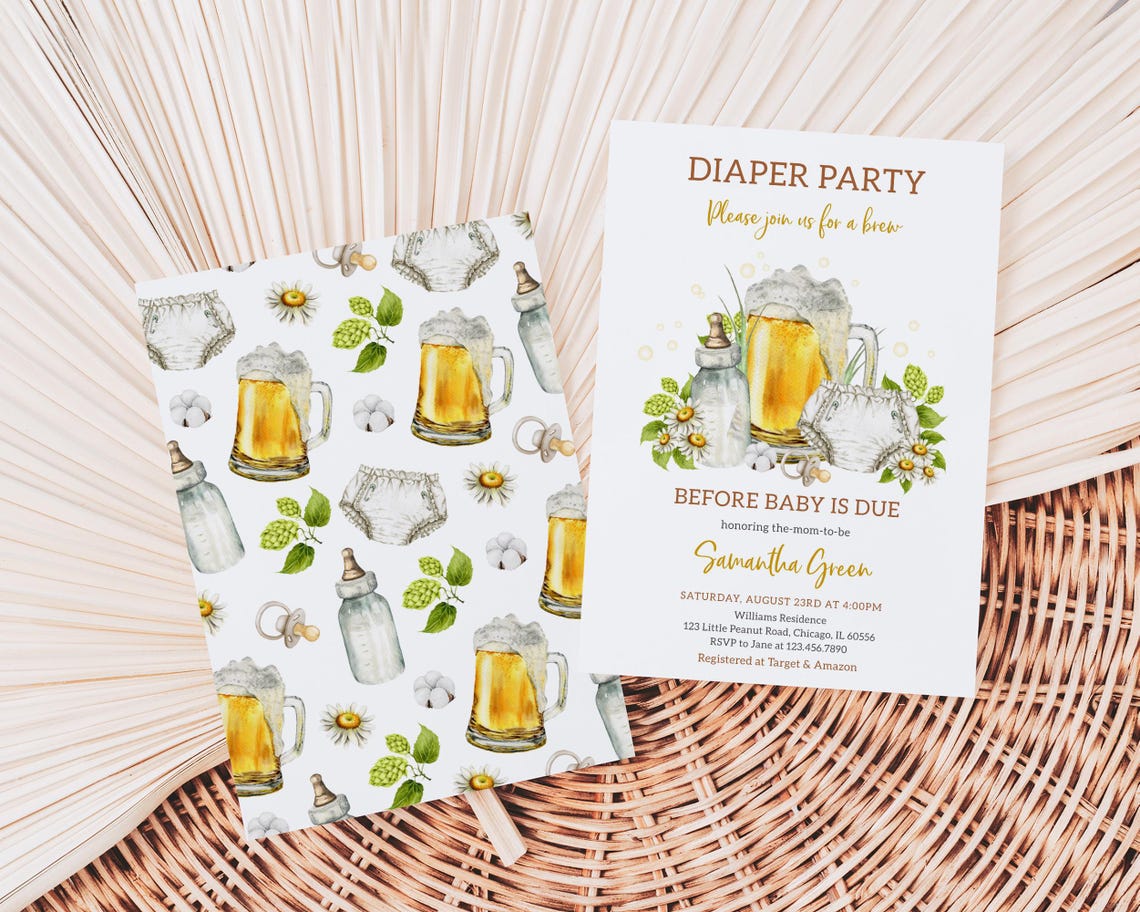 Editable Diaper Party Beer Before Baby is Due Baby Shower Invitation ...
