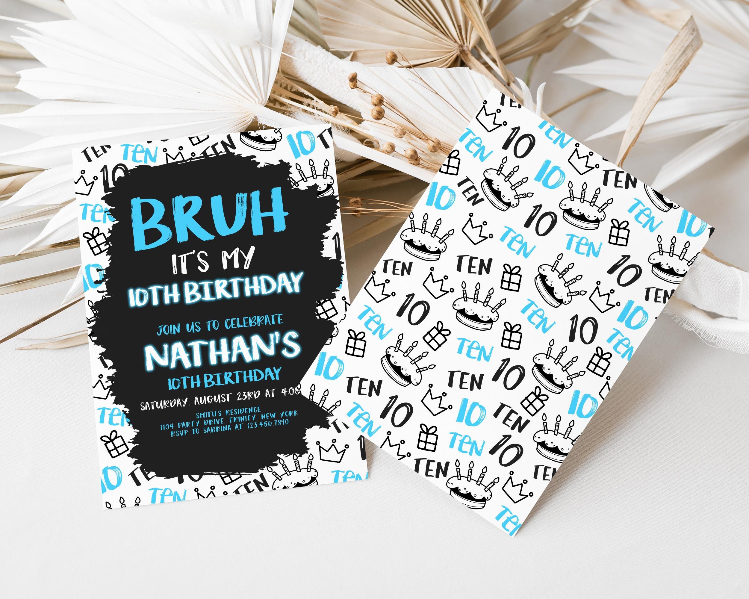 Editable Bruh Birthday Invitation, Boy Blue Bruh Birthday Invite ...