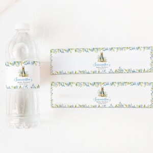 Editable Peter Rabbit Baby Shower Water Bottle Label, Blue Peter Rabbit ...