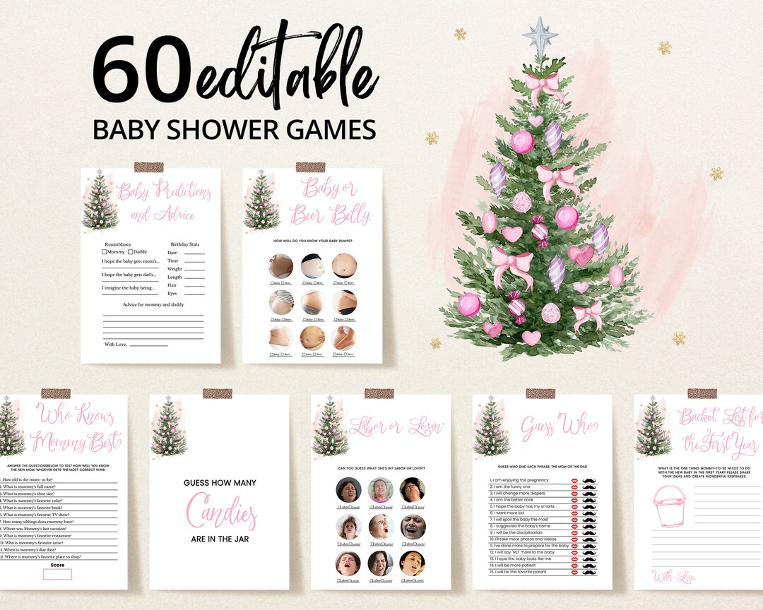 Editable A Little Bundle of Joy Christmas Baby Shower Game Bundle, Girl ...