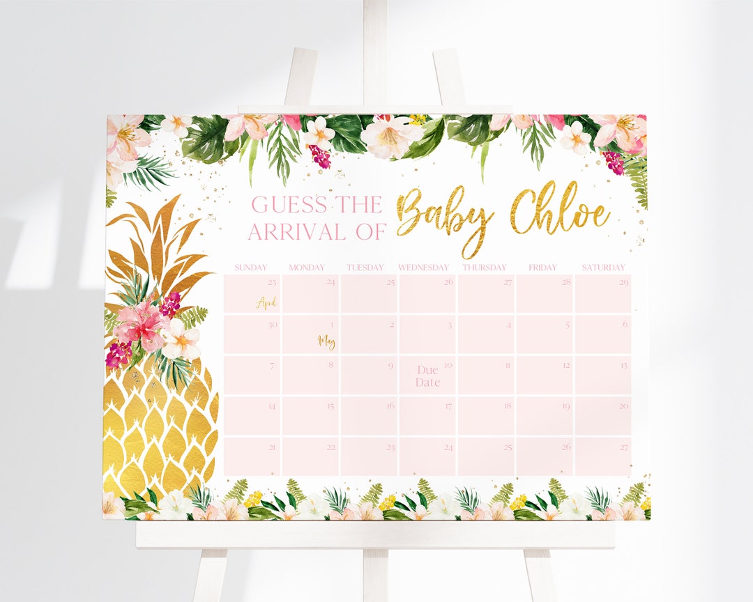 Editable Floral Pink Pineapple Baby Shower Guess Baby's Arrival ...