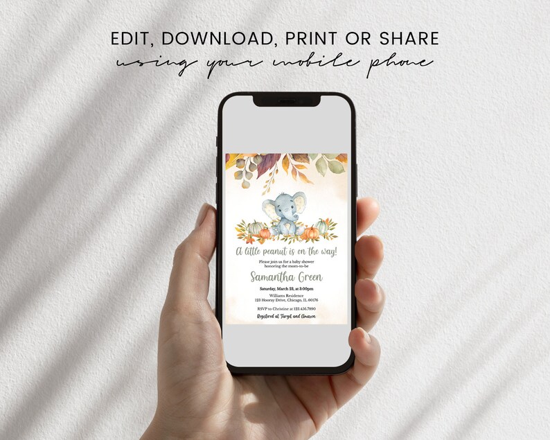 Editable Fall Elephant Baby Shower Invitation Bundle Pumpkin - Etsy