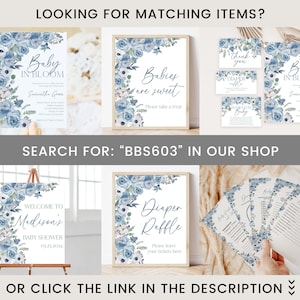 Diaper Raffle Sign Boy Baby in Bloom Baby Shower, Blue Spring Flowers ...