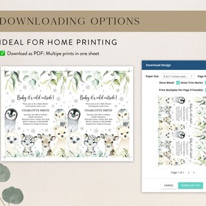 Editable Winter Arctic Animals Baby Shower Invitation Bundle, Greenery ...